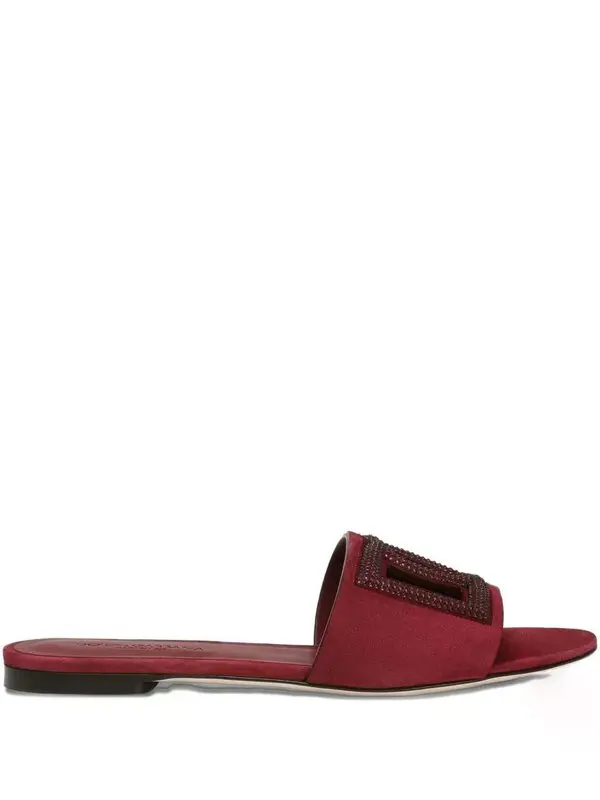 Dolce & Gabbana Embellished Suede Slides - Red