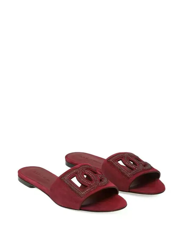 Dolce & Gabbana Embellished Suede Slides - Red
