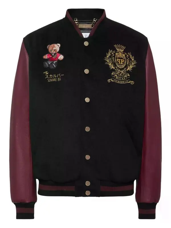 Philipp Plein Teddy-bear Leather-sleeve Bomber Jacket - Black