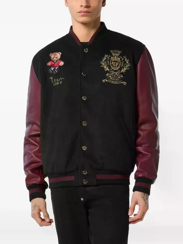 Philipp Plein Teddy-bear Leather-sleeve Bomber Jacket - Black