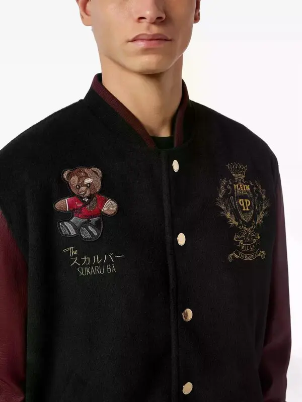 Philipp Plein Teddy-bear Leather-sleeve Bomber Jacket - Black