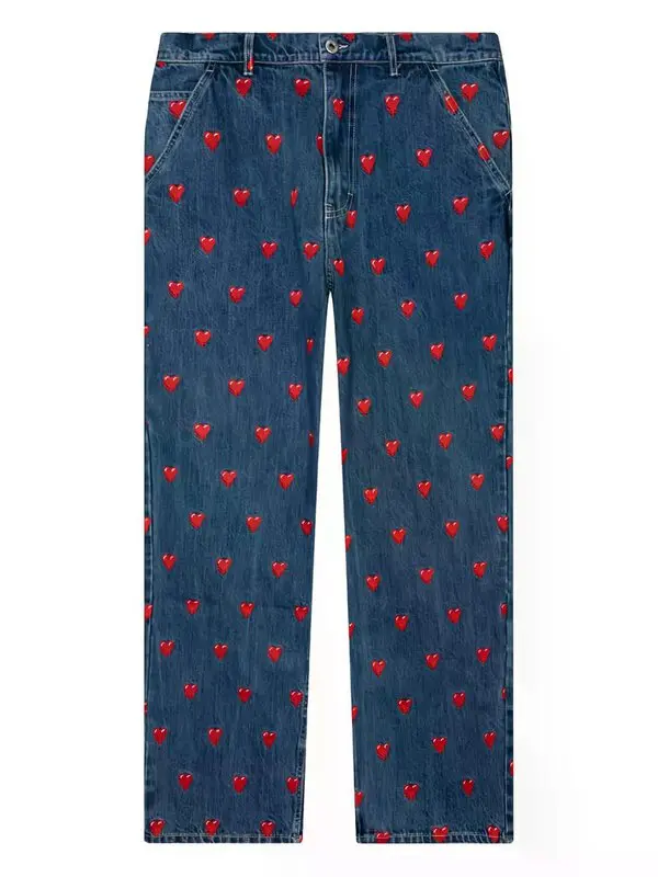 EMOTIONALLY UNAVAILABLE Heart-pattern Straight Leg Jeans - Blue