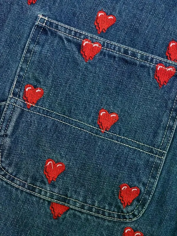 EMOTIONALLY UNAVAILABLE Heart-pattern Straight Leg Jeans