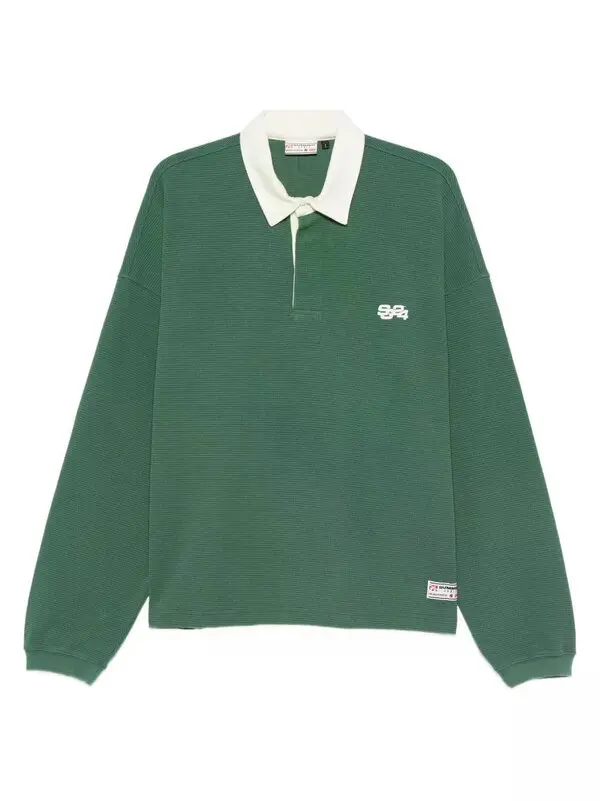 SUMMER GAMES Waffle-textured Long-sleeve Polo Shirt - Green
