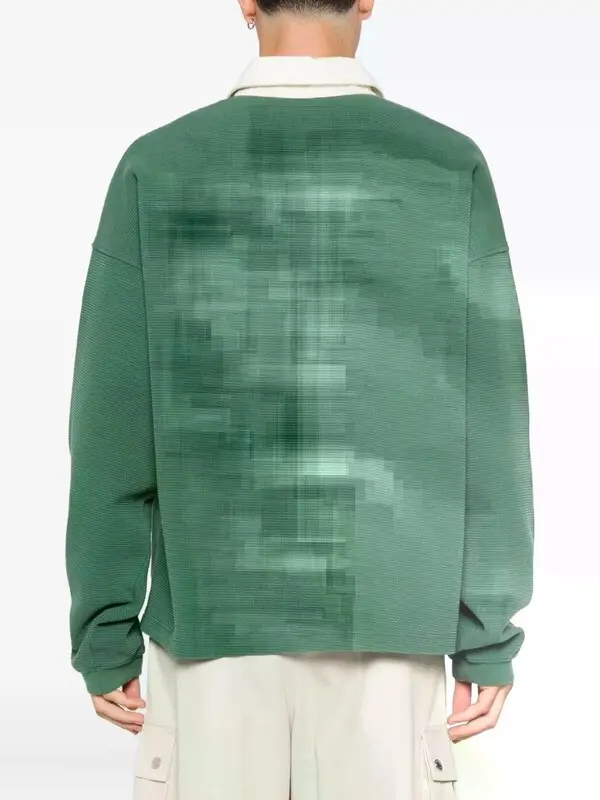 SUMMER GAMES Waffle-textured Long-sleeve Polo Shirt - Green
