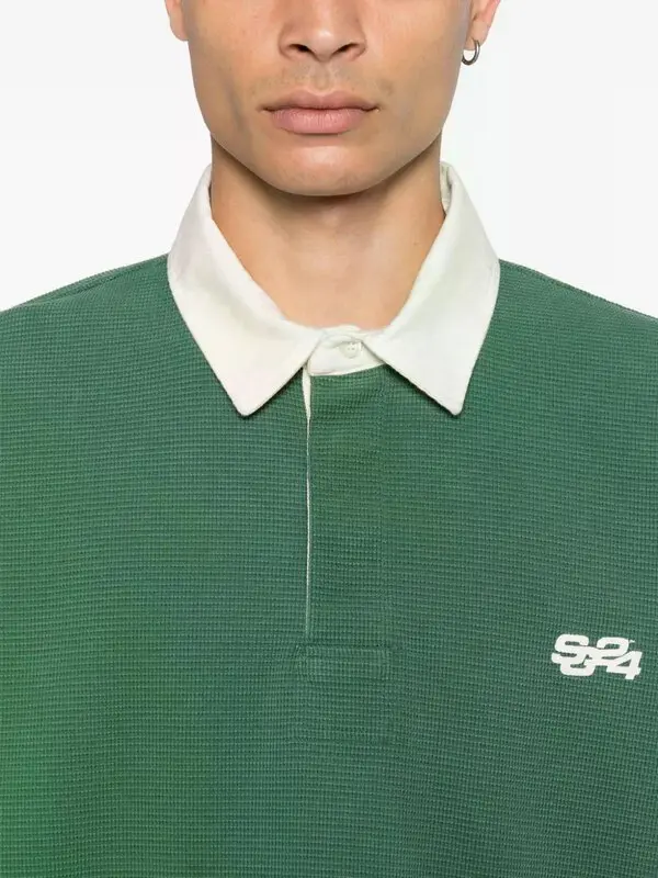 SUMMER GAMES Waffle-textured Long-sleeve Polo Shirt - Green