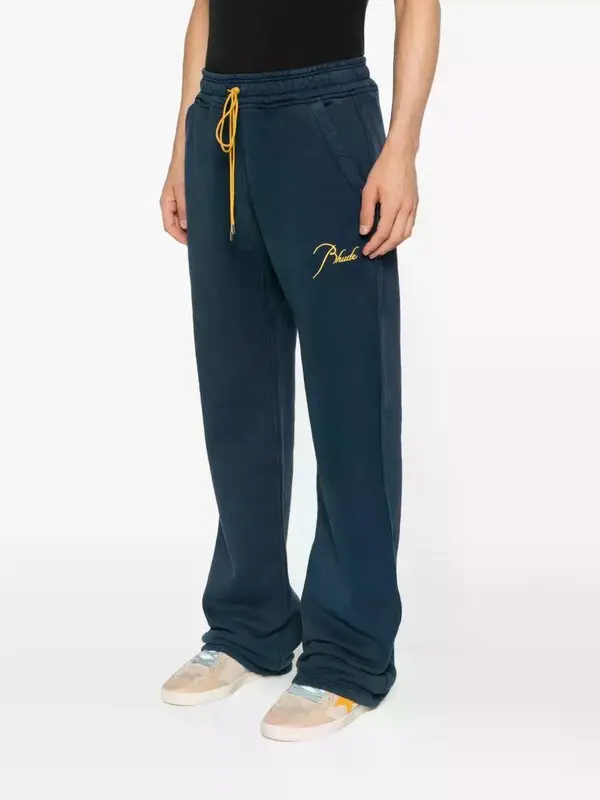 Rhude Embroidered-logo Drawstring Trousers - Blue