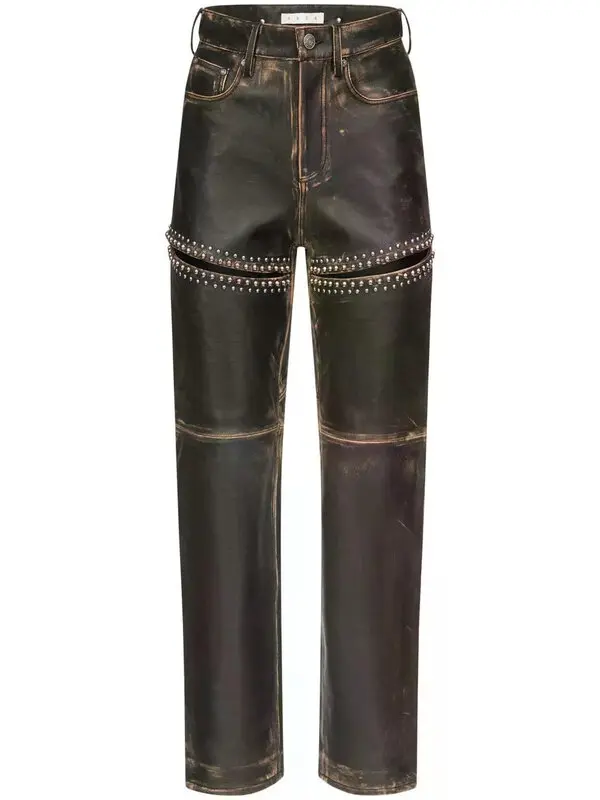 AREA Studded Leather Slit Jeans