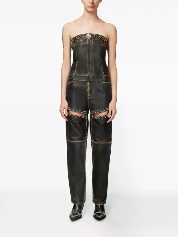 AREA Studded Leather Slit Jeans