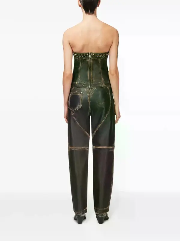 AREA Studded Leather Slit Jeans