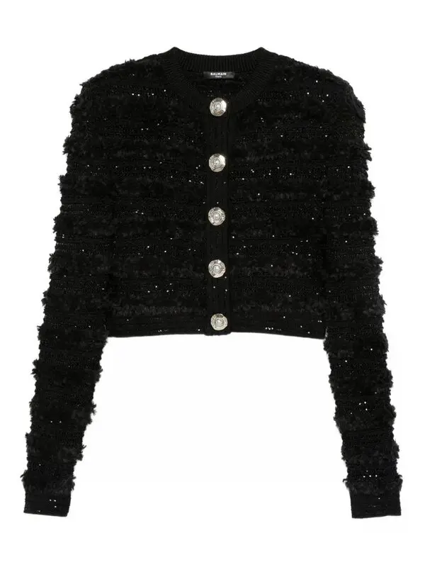 Balmain Sequin-embellished Cropped Cardigan - Black