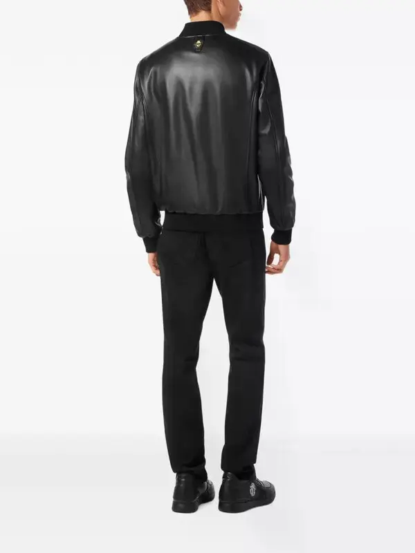 BILLIONAIRE Leather Bomber Jacket - Black