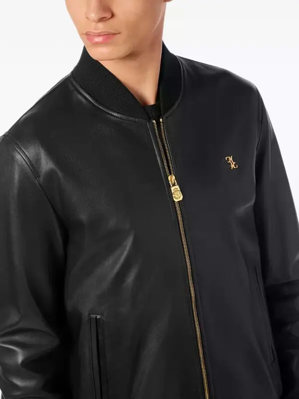 BILLIONAIRE Leather Bomber Jacket - Black