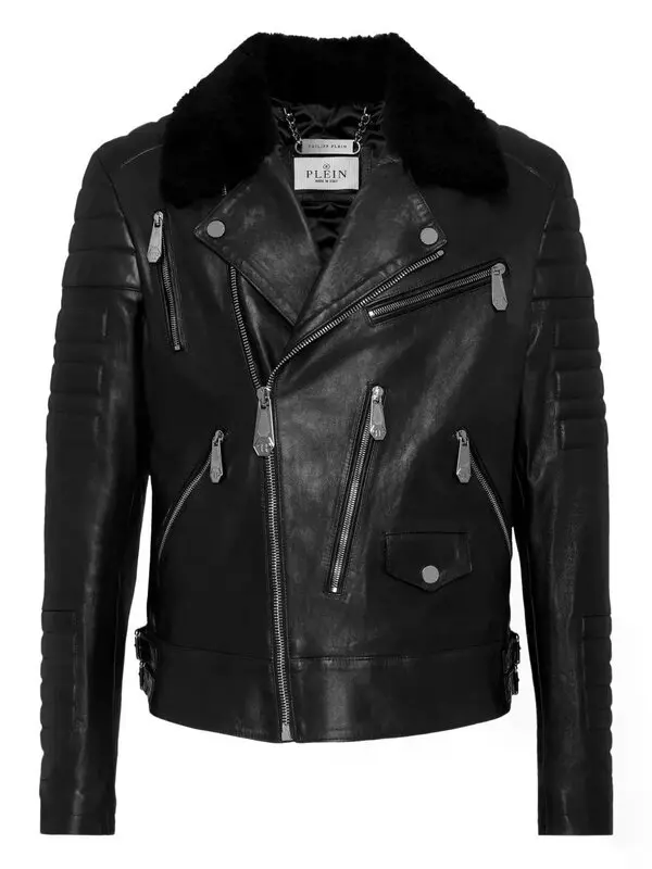 Philipp Plein Shearling-collared Biker Jacket