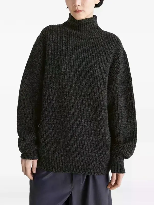 LEMAIRE High-neck Ribbed Knit Sweater - Black