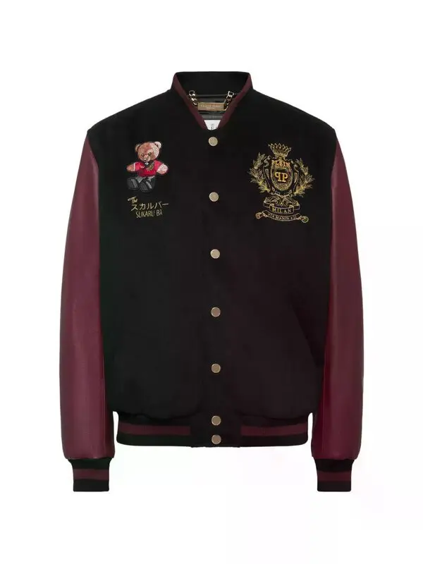 Philipp Plein Teddy-bear Leather-sleeve Bomber Jacket - Black