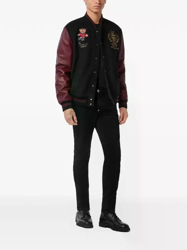 Philipp Plein Teddy-bear Leather-sleeve Bomber Jacket