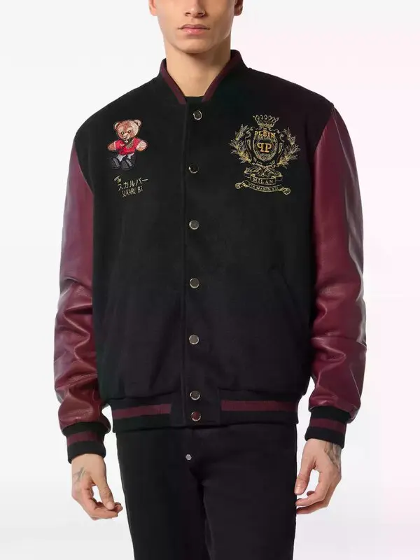 Philipp Plein Teddy-bear Leather-sleeve Bomber Jacket