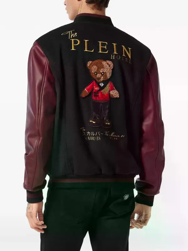 Philipp Plein Teddy-bear Leather-sleeve Bomber Jacket