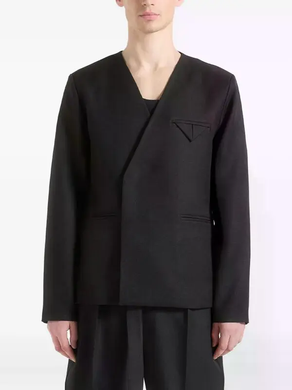 Manière De Voir Colin Minimal Collarless Double-breasted Blazer - Black