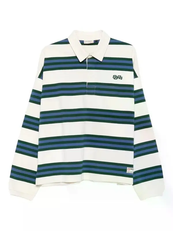 SUMMER GAMES Striped Long-sleeve Polo Shirt - Neutrals