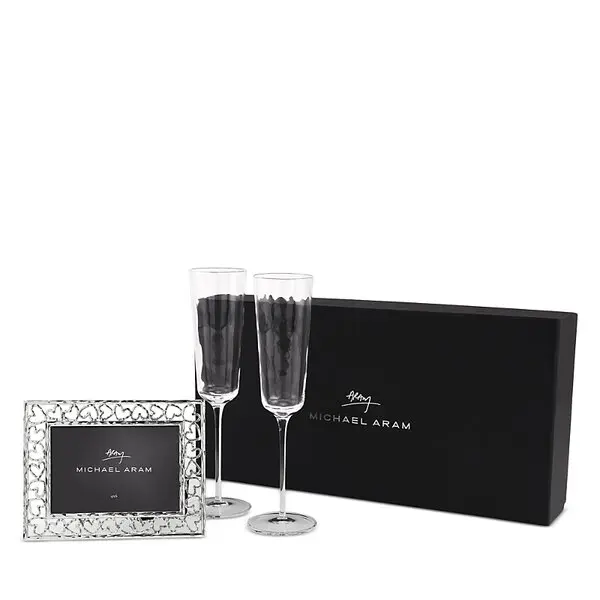 Michael Aram Reflective Champagne Flute & Heart Frame Set - No Color