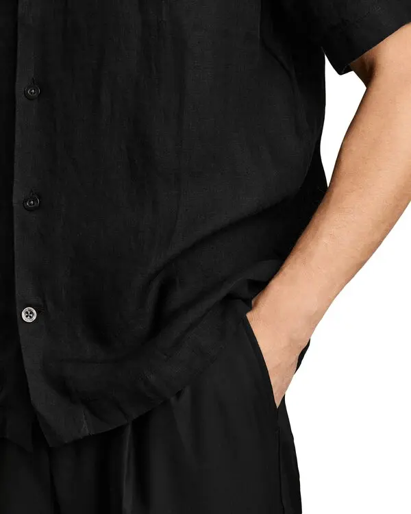 REISS Beldi Oversized Textured Camp Shirt - Black