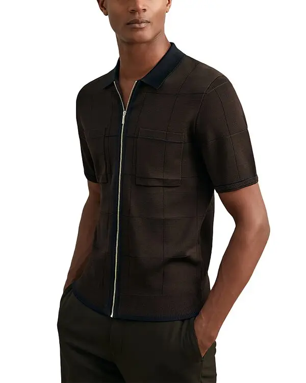 REISS Baxter Zip Front Short Sleeve Shirt