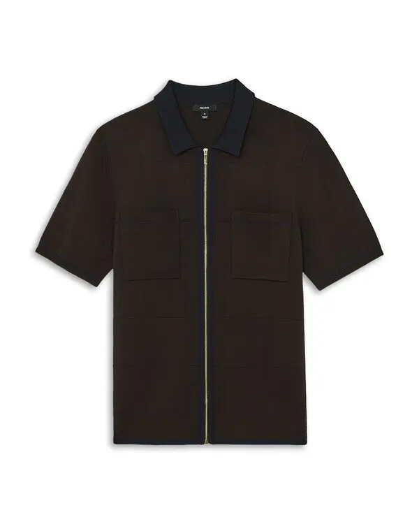 REISS Baxter Zip Front Short Sleeve Shirt