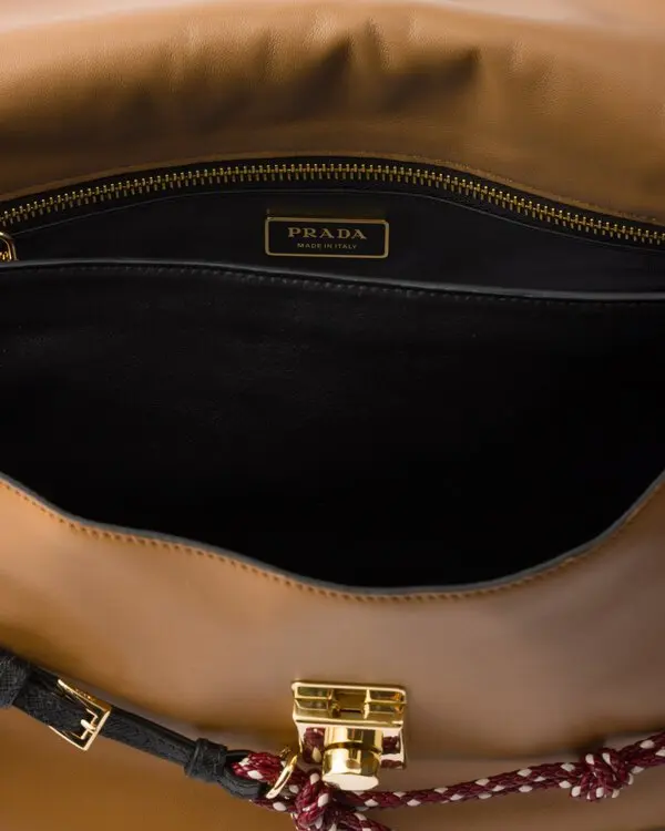 Prada Large Leather Shoulder Bag With Charms - Brown