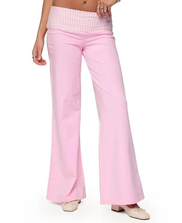 EDIKTED Striped Fold Over Pants - Pink