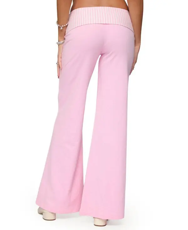 EDIKTED Striped Fold Over Pants - Pink