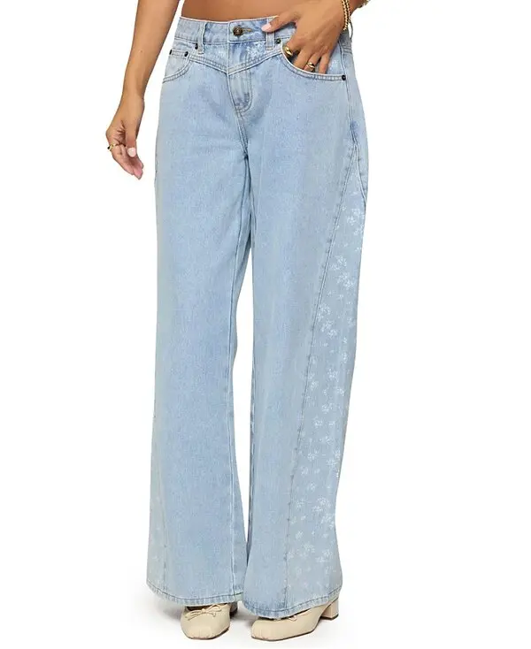 EDIKTED Floral Split Low Rise Jeans