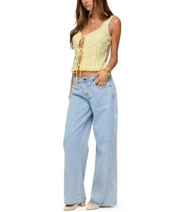 EDIKTED Floral Split Low Rise Jeans