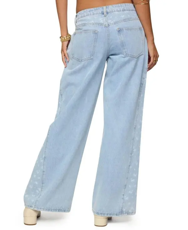 EDIKTED Floral Split Low Rise Jeans