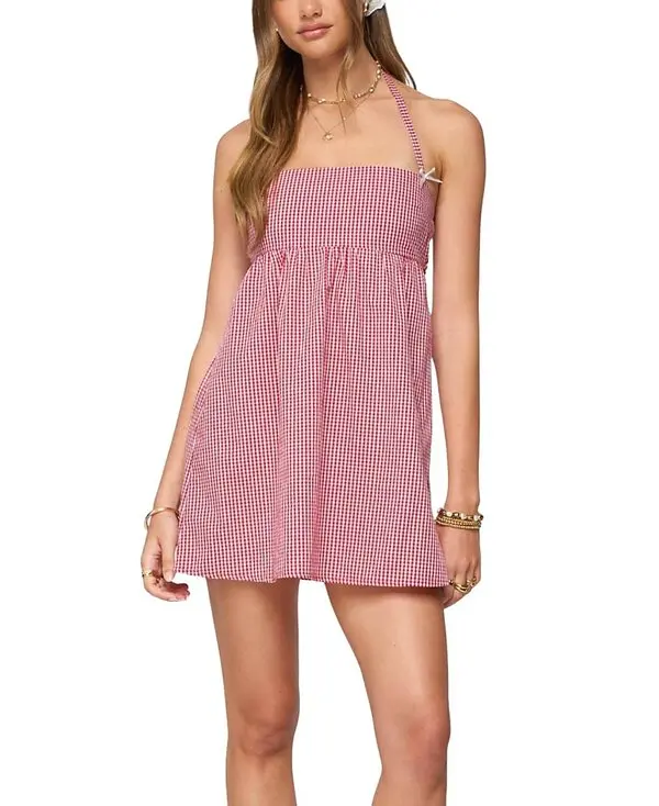 EDIKTED Rina Gingham Halter Mini Dress
