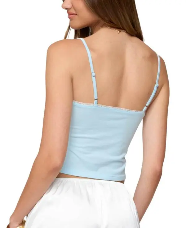 EDIKTED Jovana Lace Trim Tank Top - Light Blue