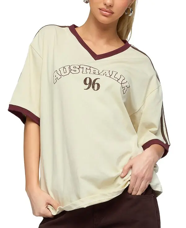 EDIKTED Australia 96 Contrast Oversized T-shirt - Cream
