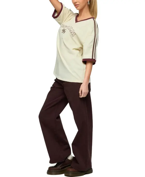 EDIKTED Australia 96 Contrast Oversized T-shirt - Cream