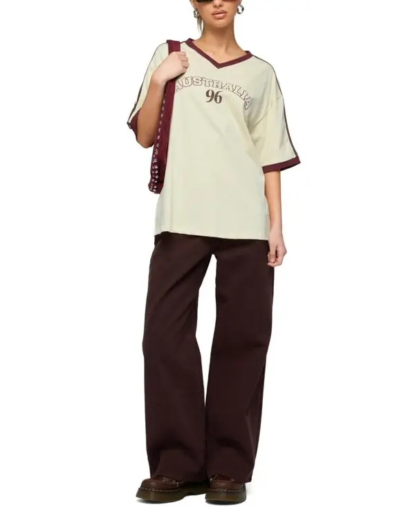 EDIKTED Australia 96 Contrast Oversized T-shirt - Cream