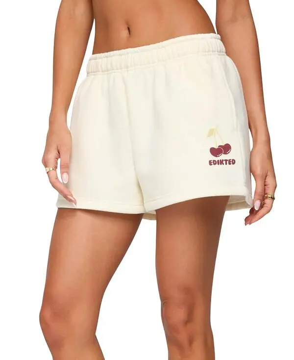 EDIKTED Cherry Babe Sweat Shorts - Cream