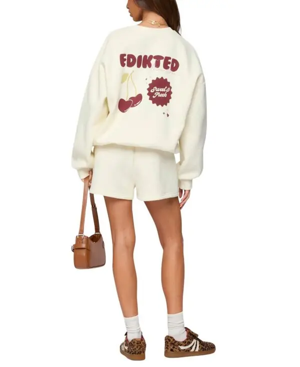 EDIKTED Cherry Babe Sweat Shorts - Cream