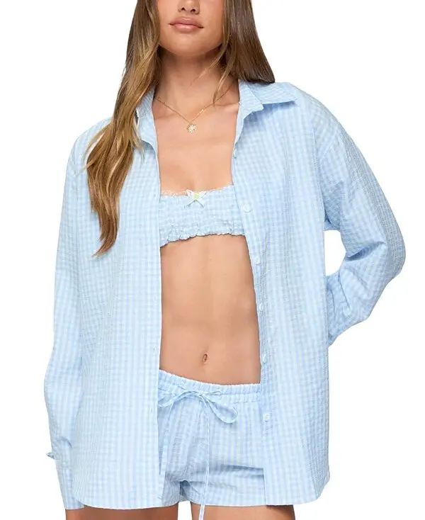 EDIKTED Yaffa Oversized Gingham Button Up Shirt