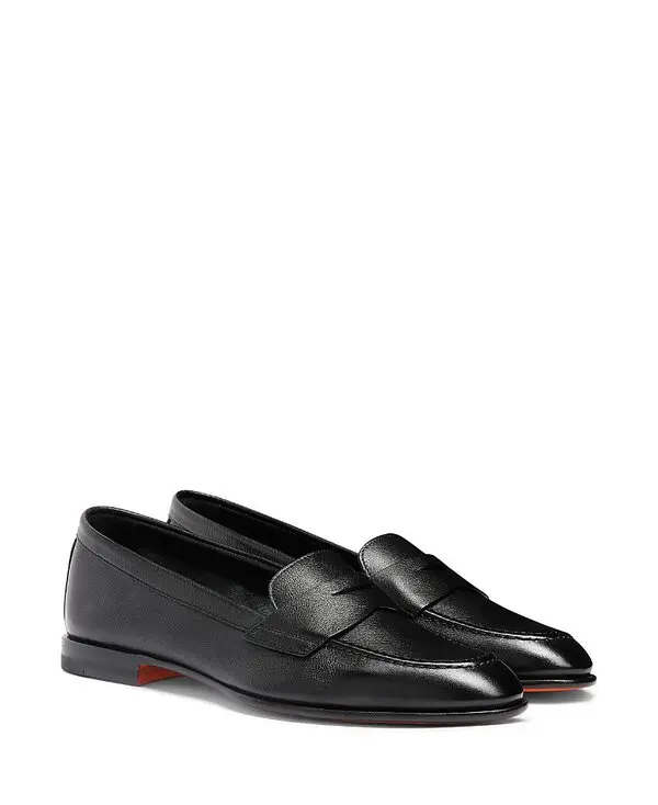 Santoni Leather Penny Loafer - Black
