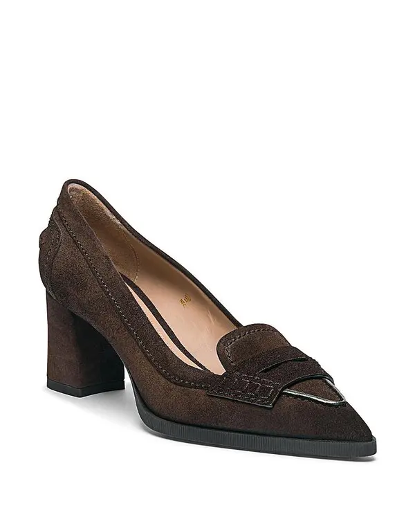 Santoni Suede Mid-heel Loafer Pumps