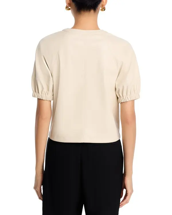 Steve Madden Faux Leather Split Neck Top - Bone