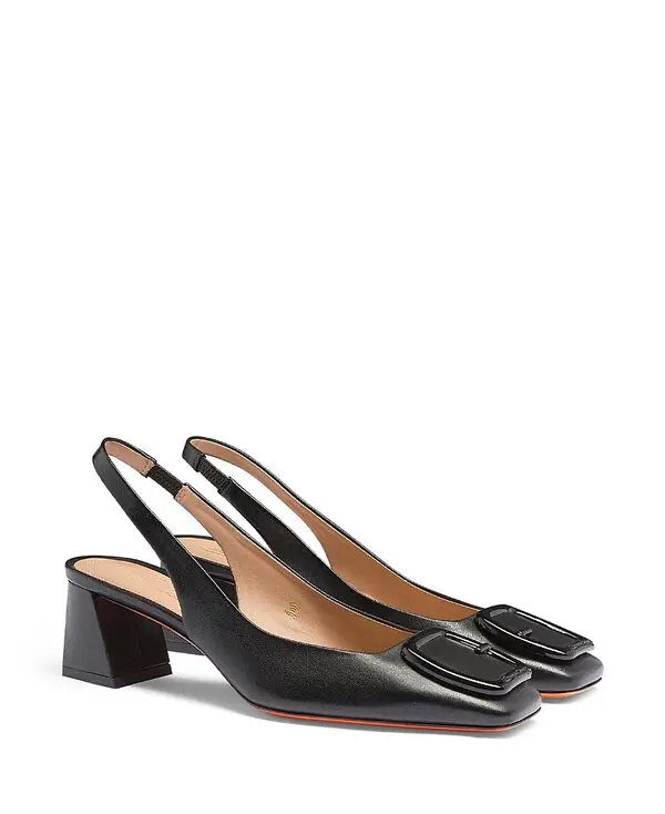 Santoni Leather Mid-heel Slingbacks - Black