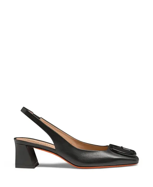 Santoni Leather Mid-heel Slingbacks - Black