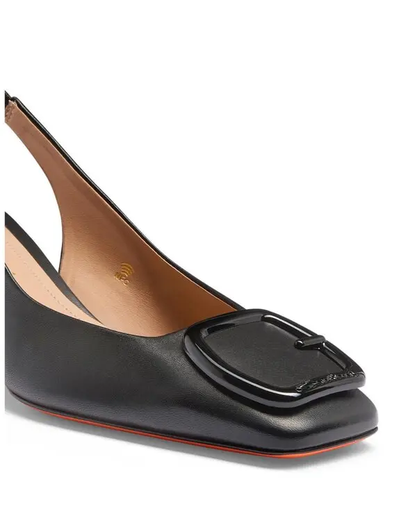 Santoni Leather Mid-heel Slingbacks - Black