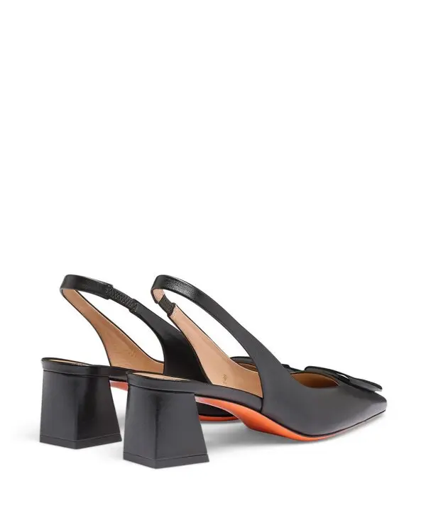 Santoni Leather Mid-heel Slingbacks - Black